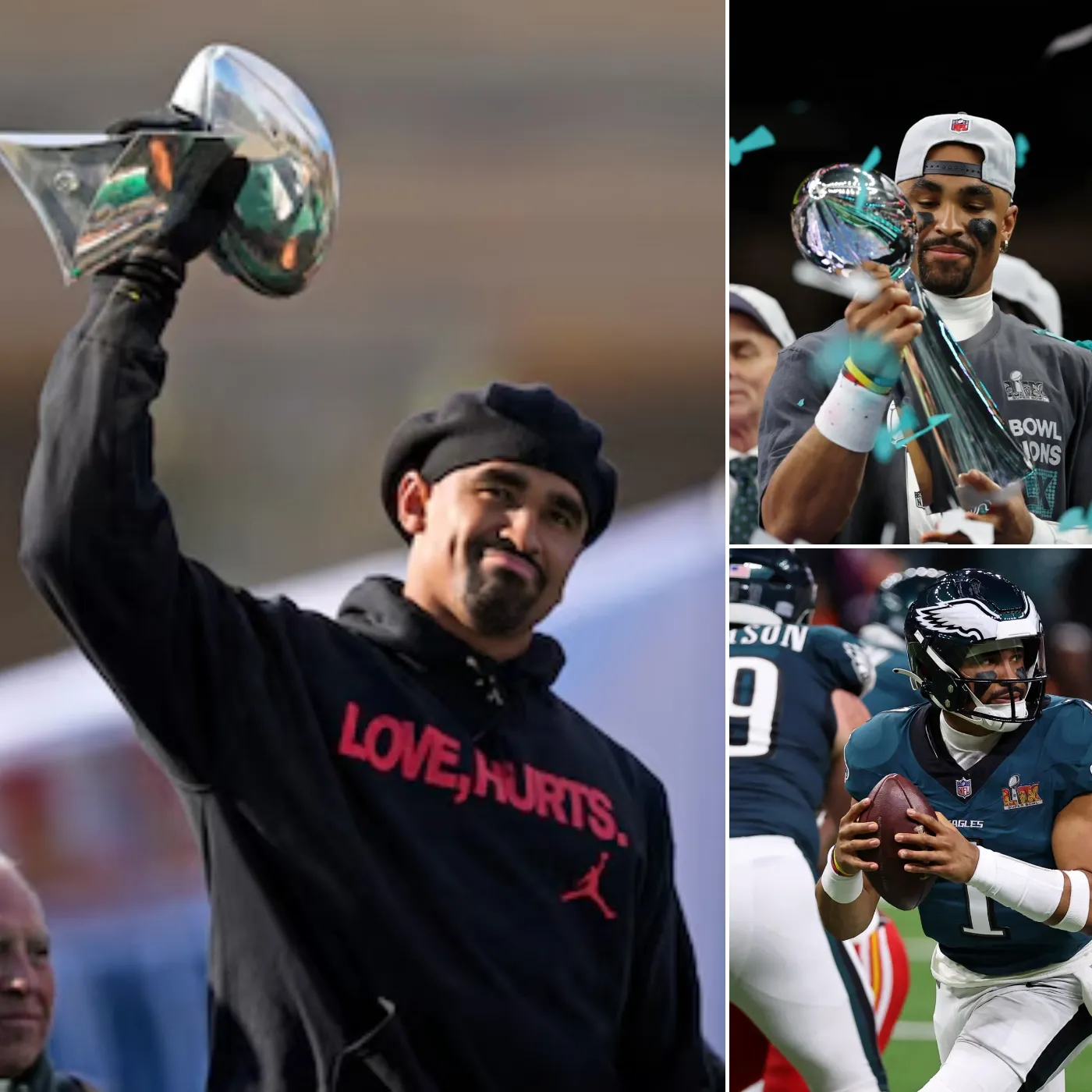 Jalen Hurts Rocks "Love, Hurts" Hoodie At Eagles' Super Bowl 2025 ...